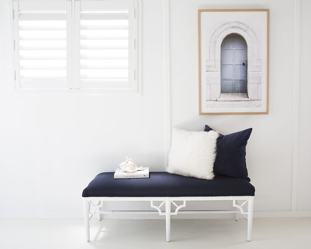 White Chippendale Bench Seat | Bed End - 120cm - Navy Cushion - Abide ...