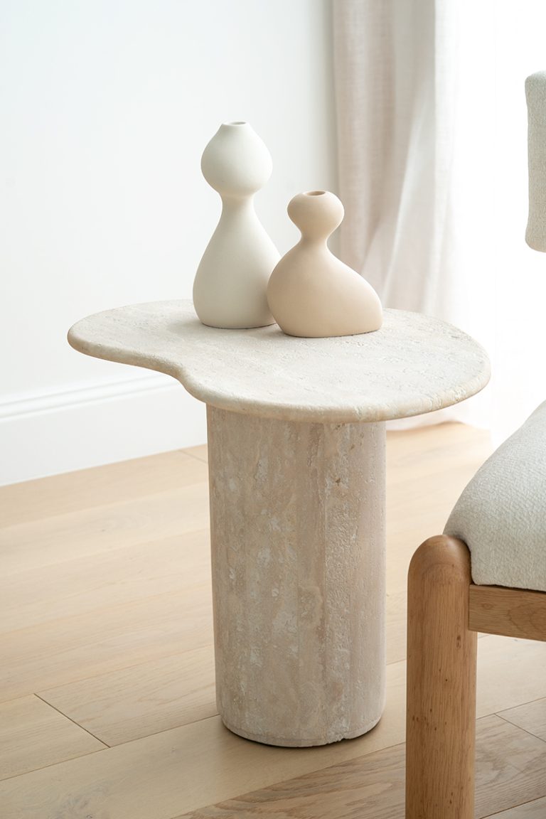 Geo Travertine Organic Side Table - 58cm - Abide Interiors
