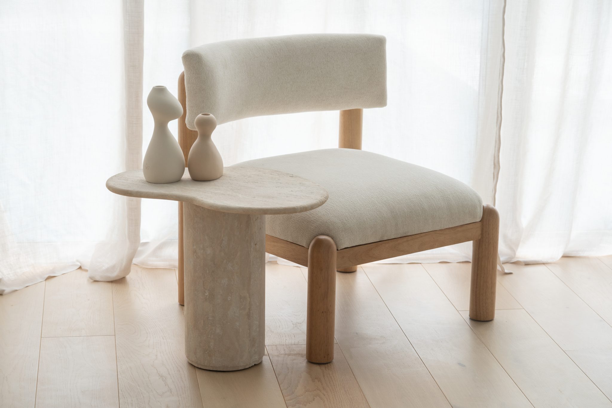 Geo Travertine Organic Side Table - 58cm - Abide Interiors