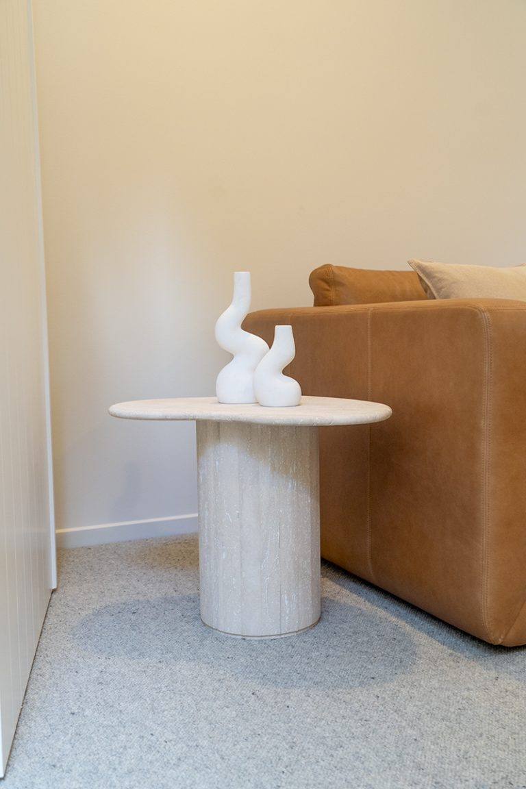 Geo Travertine Organic Side Table - 58cm - Abide Interiors
